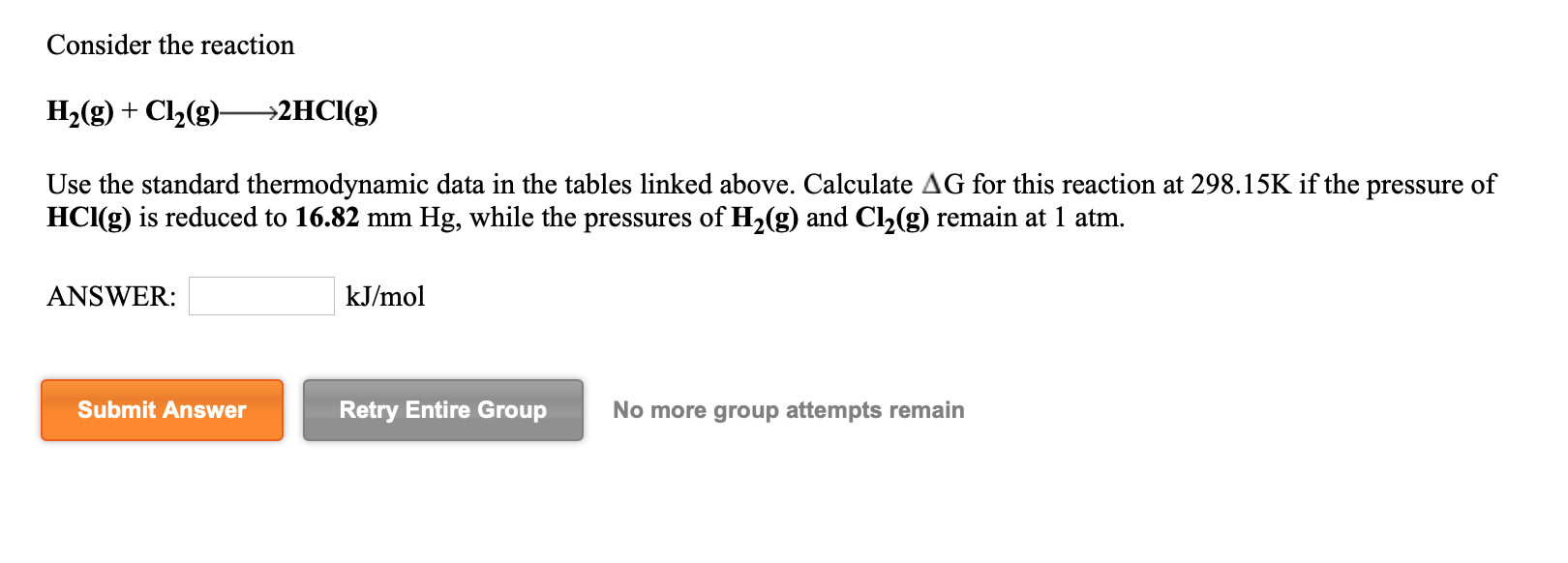 Solved Consider the reaction H2(g) + Cl2(g)2HCl(g) Use | Chegg.com