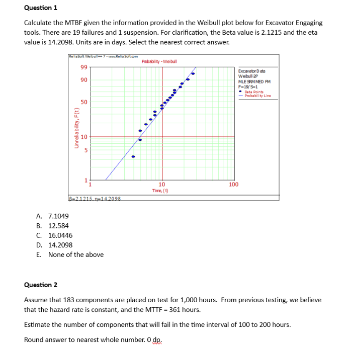 Solved Calculate the MTBF given the information provided in | Chegg.com