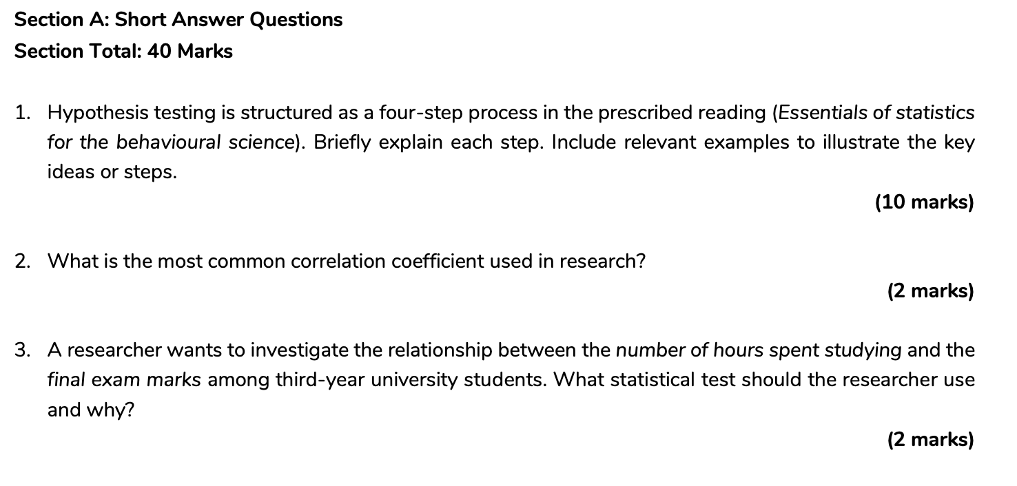 Solved Section A: Short Answer Questions Section Total: 40 | Chegg.com