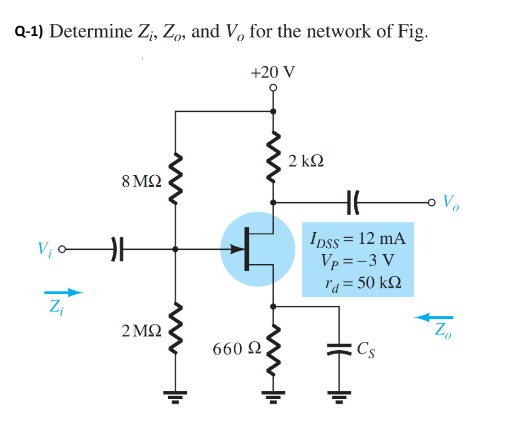 Solved Q-1) Determine Zi,Zo, and Vo for the network of Fig. | Chegg.com