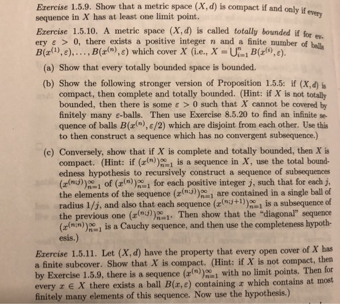 Solved Exercise 1.5.9. Show that a metric space (X, d) is | Chegg.com