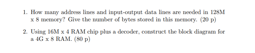 Solved 1. How many address lines and input-output data lines | Chegg.com