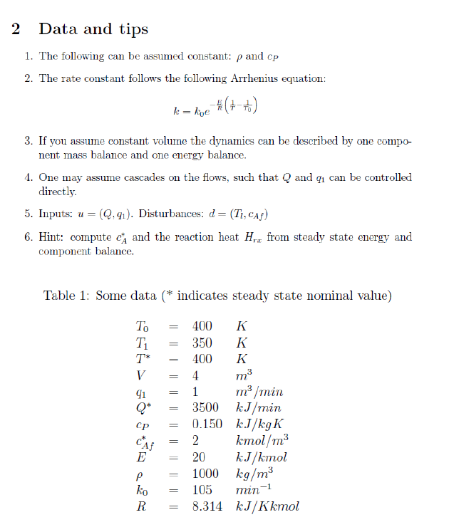 Solved Project B 2nd order reaction in a CSTR 1 Process | Chegg.com