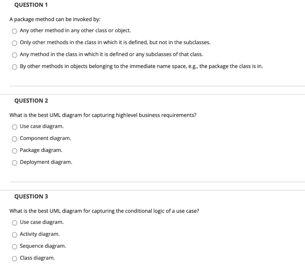 Solved QUESTION 1 A package method can be invoked by: Any | Chegg.com