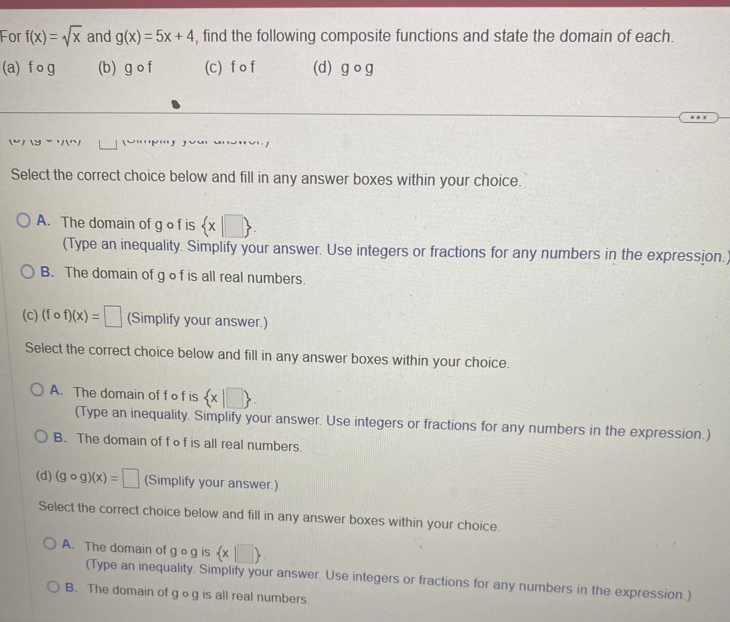 Solved For f(x)=x and g(x)=5x+4, find the following | Chegg.com