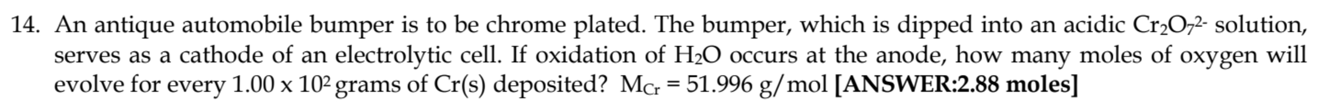 Solved An ﻿antique automobile bumper is to be ﻿chrome | Chegg.com