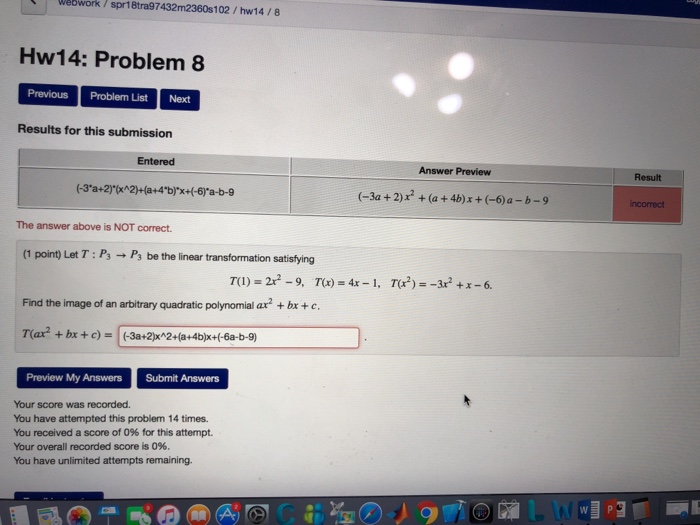 Solved Webwork/spr18tra97432m2360s102/hw14/8 Hw14: Problem 8 | Chegg.com