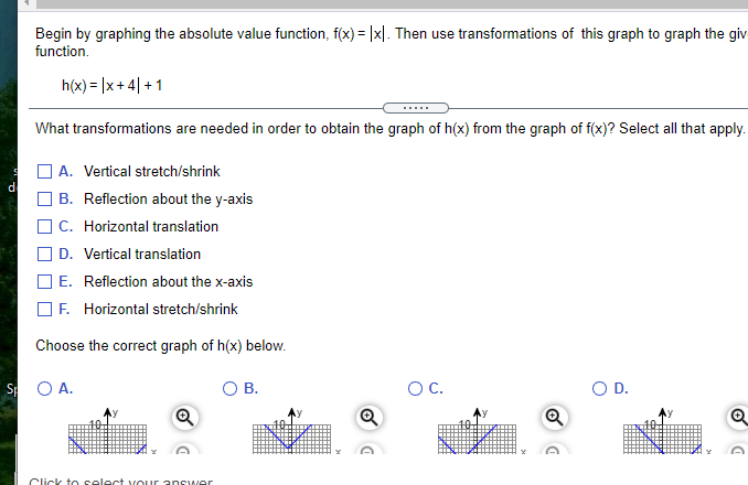 Solved Begin by graphing the absolute value function, f(x) = | Chegg.com