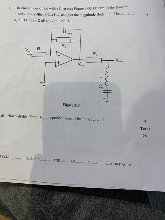 Solved The circuit is modified with a filter (see Figure | Chegg.com