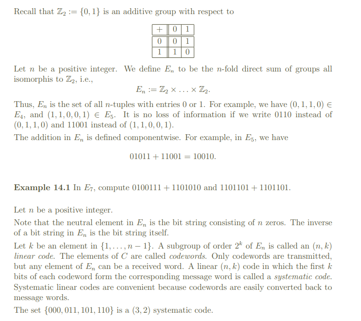 Solved Recall that Z2 {0,1} is an additive group with | Chegg.com