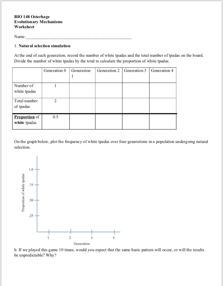 BIO 148 Osterhage Evolutionary Mechanisms Worksheet | Chegg.com
