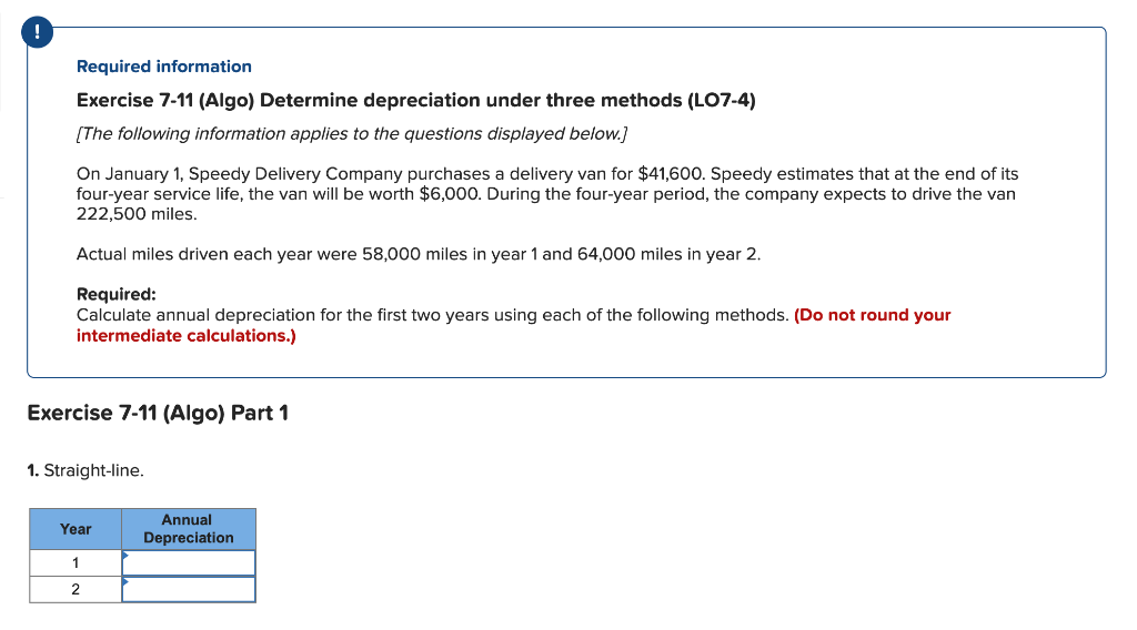 Solved Required information Exercise 7-11 (Algo) Determine | Chegg.com