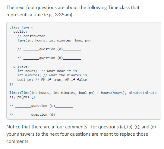 Solved Declare the copy constructor for the Time | Chegg.com