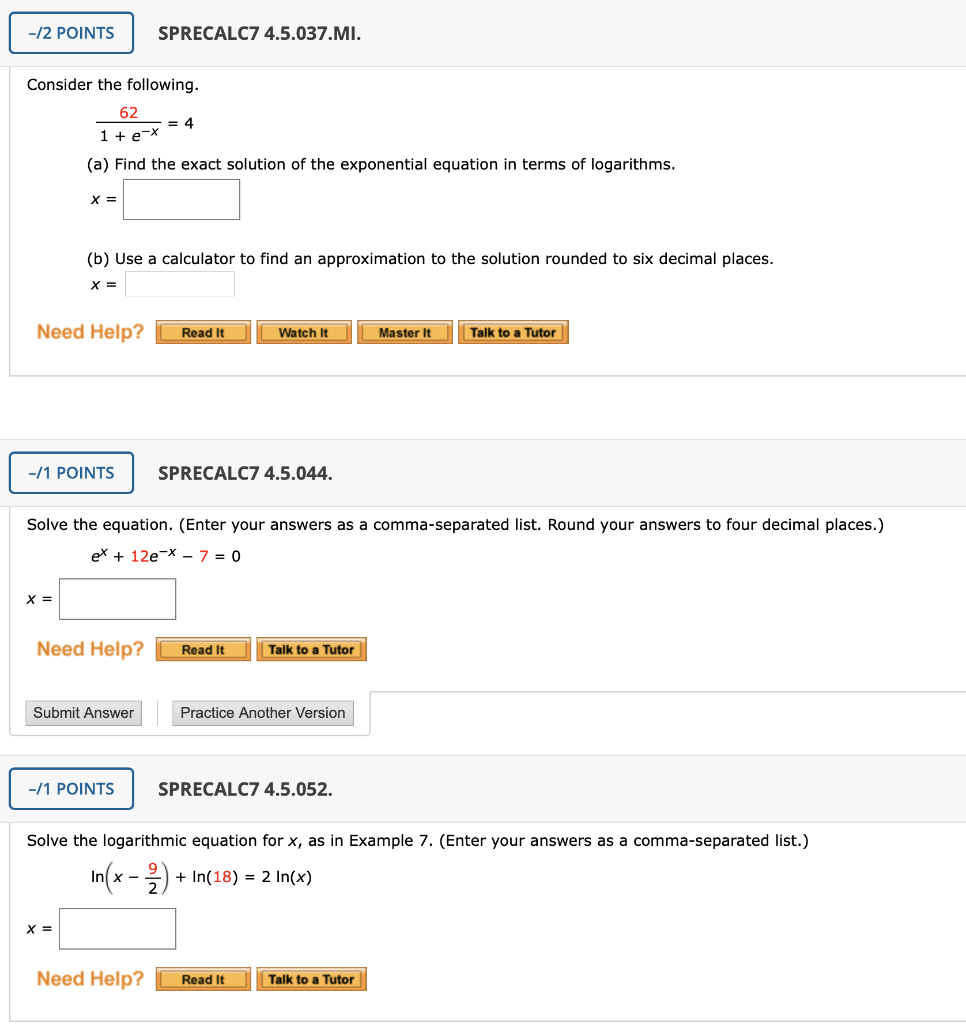 Solved -12 POINTS SPRECALC7 4.5.037.MI. Consider the | Chegg.com