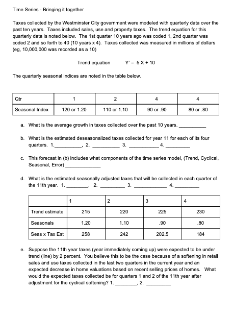 Time Series - Bringing it together Taxes collected by | Chegg.com