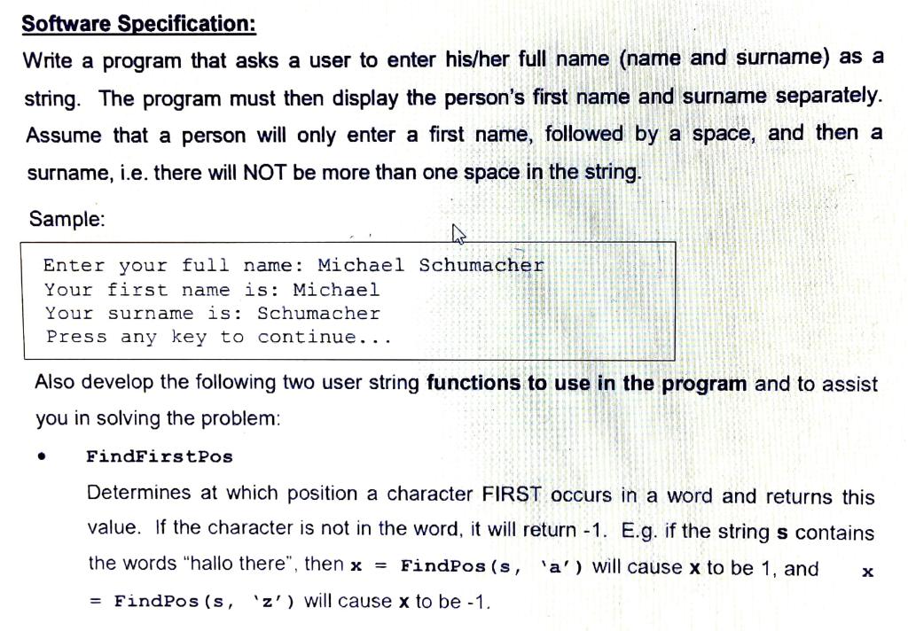 Solved Software Specification: Write a program that asks a | Chegg.com