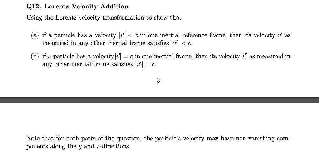 Solved Using the Lorentz velocity transformation to show | Chegg.com