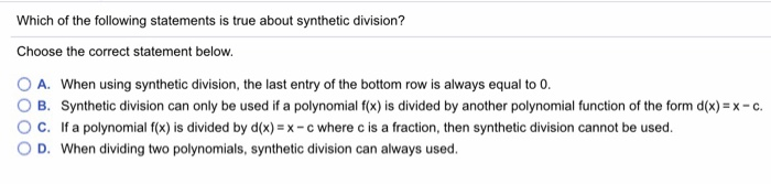 Solved Finish the statement below. The division algorithm | Chegg.com