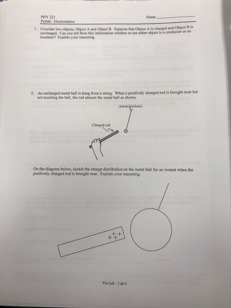 Solved PHY 221 Prelab: Electrostatics Name B is Consider two | Chegg.com