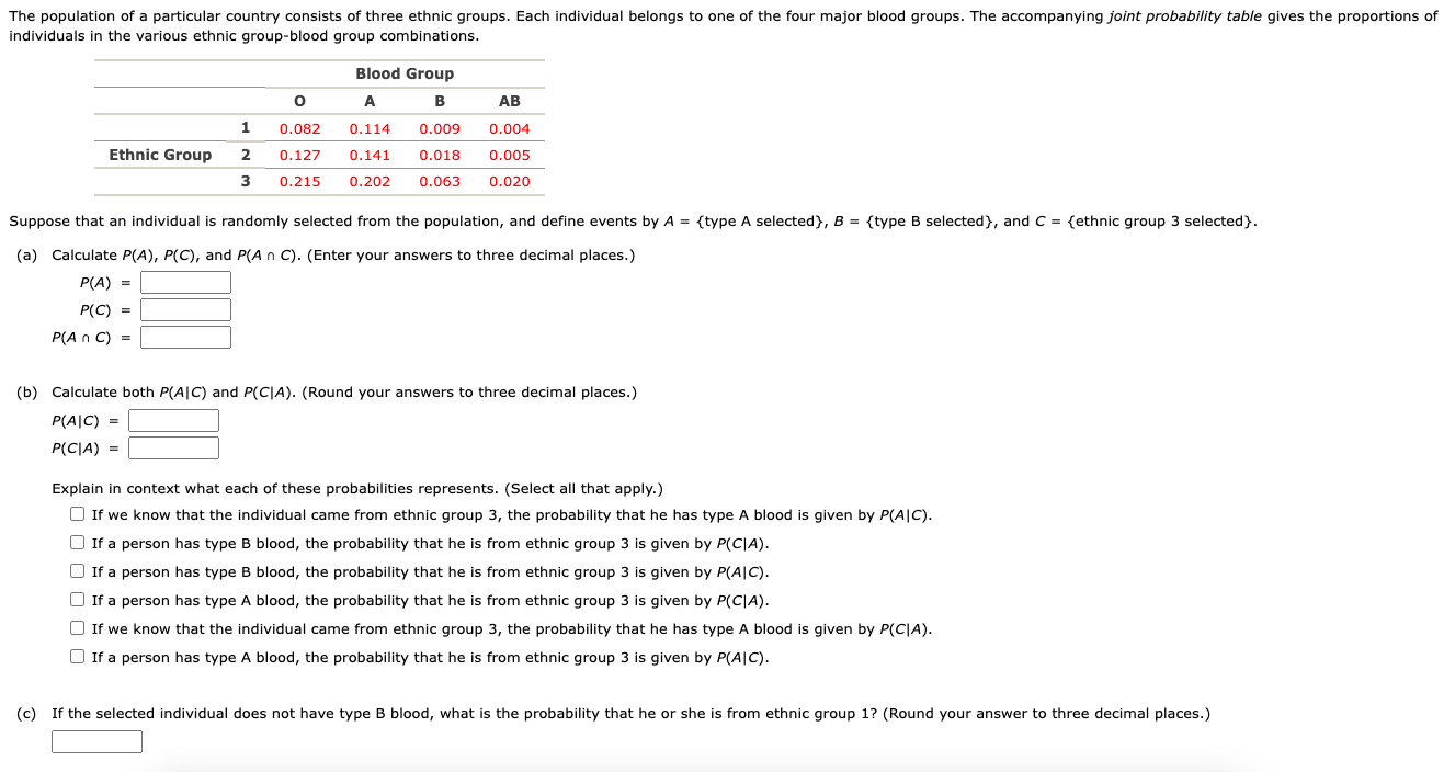 Solved individuals in the various ethnic group-blood group | Chegg.com