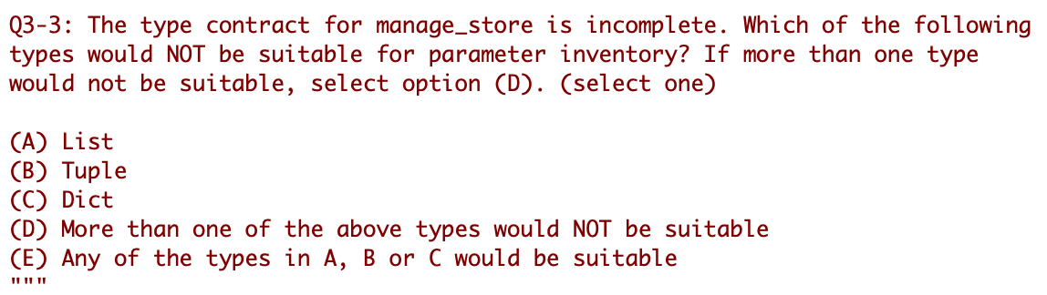 Solved from typing import Dict def manage_store(store_data: | Chegg.com