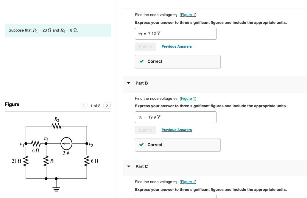 Solved Find the node voltage v1. Express your answer to | Chegg.com
