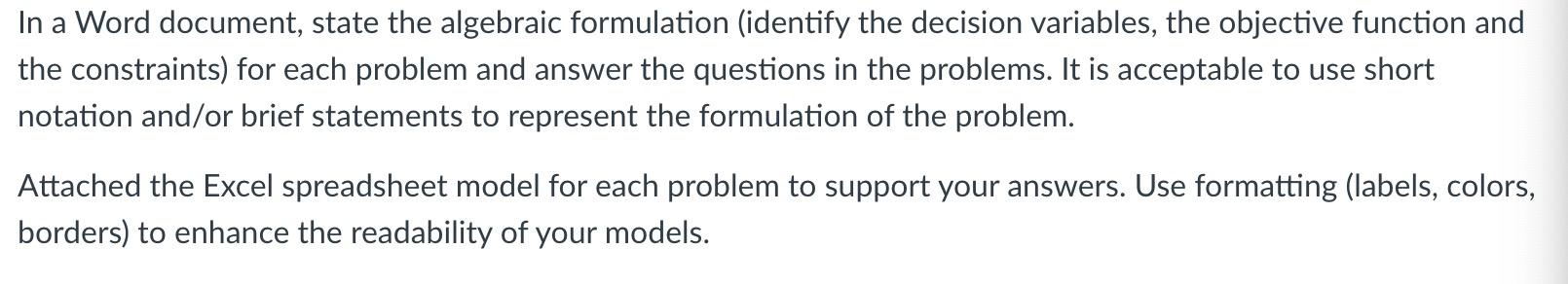 Solved In a Word document, state the algebraic formulation | Chegg.com