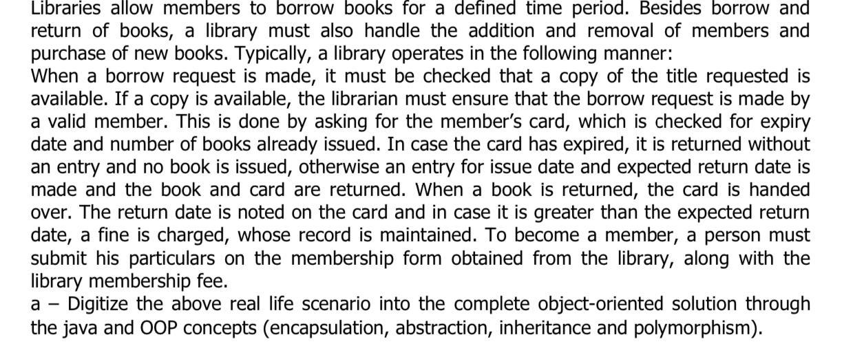 Solved Libraries allow members to borrow books for a defined | Chegg.com