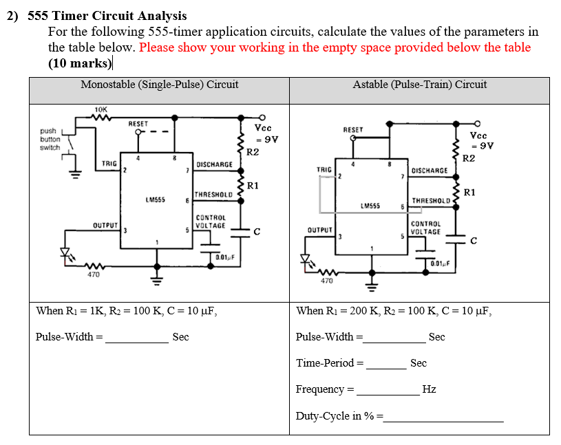 For the following 555-timer application circuits, | Chegg.com