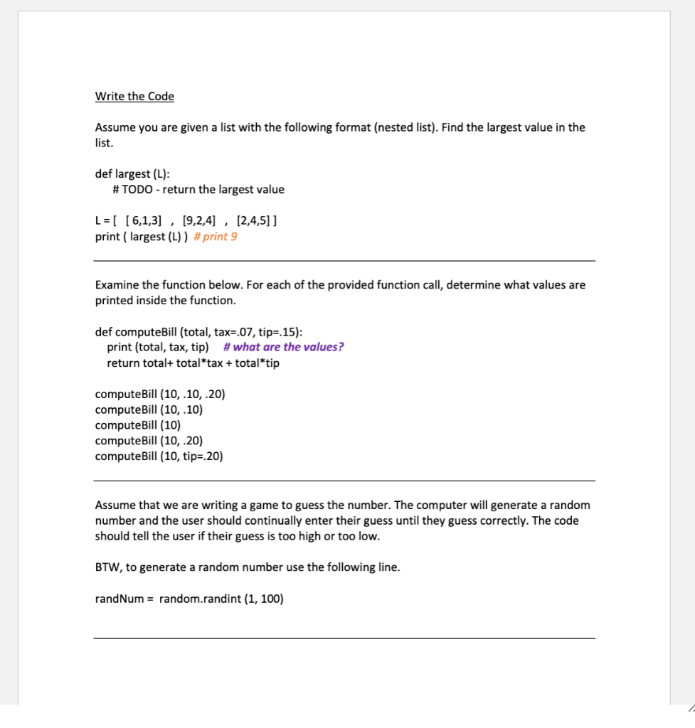 Solved Write the Code Assume you are given a list with the | Chegg.com