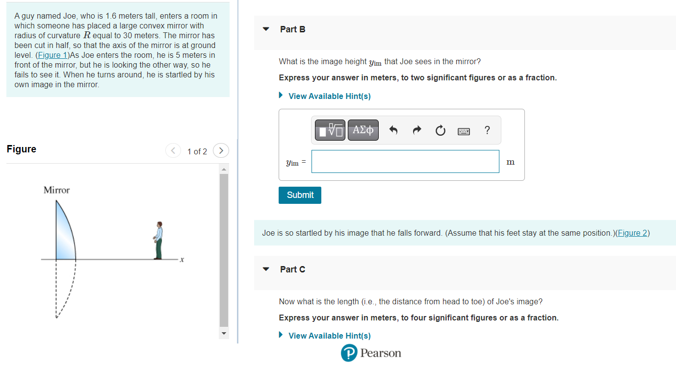 Solved A guy named Joe, who is 1.6 meters tall, enters a | Chegg.com