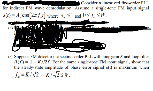 Consider a linearized first-order PLL for indirect FM | Chegg.com