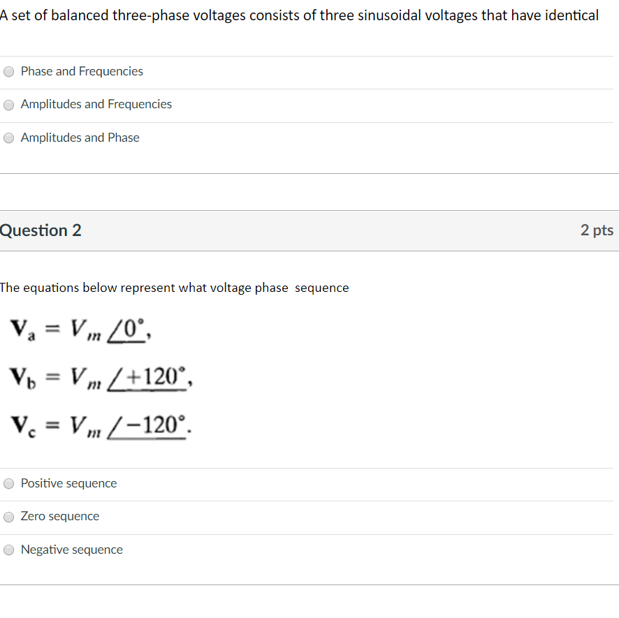 Solved A set of balanced three-phase voltages consists of | Chegg.com
