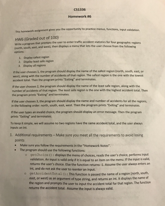 Solved CS1336 Homework #6 t gives you the opportunity to | Chegg.com