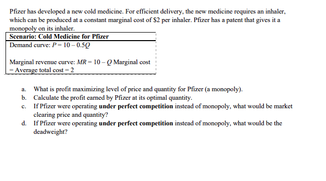 Solved Pfizer has developed a new cold medicine. For | Chegg.com