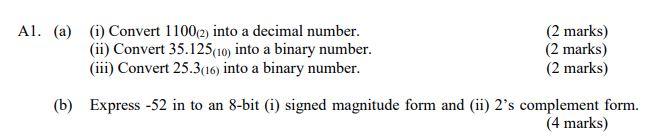 Solved Al. (a) (1) Convert 11002) into a decimal number. | Chegg.com