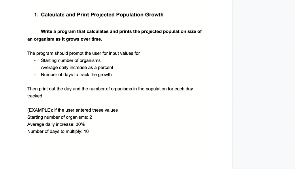 Solved 1. Calculate and Print Projected Population Growth | Chegg.com