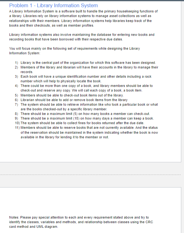 Solved Problem 1 - Library Information System A Library | Chegg.com