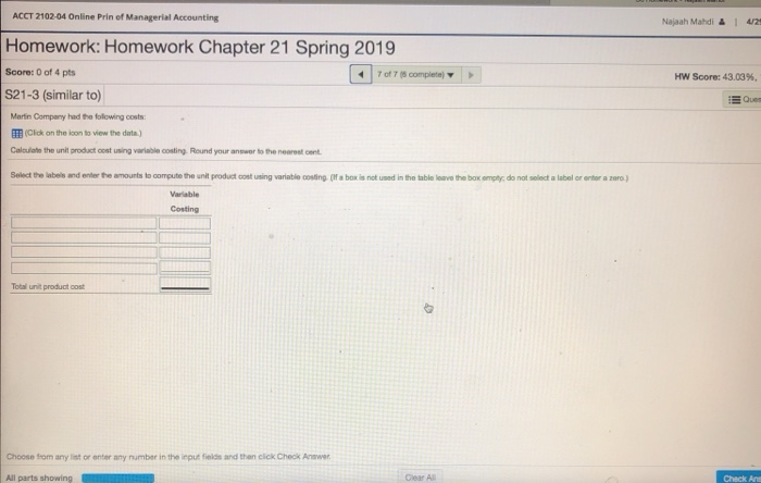 Solved Calculate the unit product using variable costing. | Chegg.com