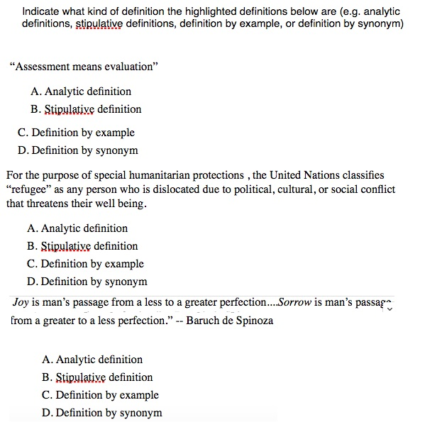 Indicate what kind of definition the highlighted | Chegg.com