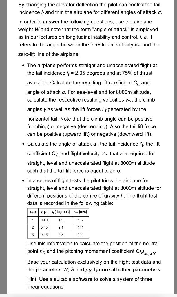 Solved By changing the elevator deflection the pilot can | Chegg.com