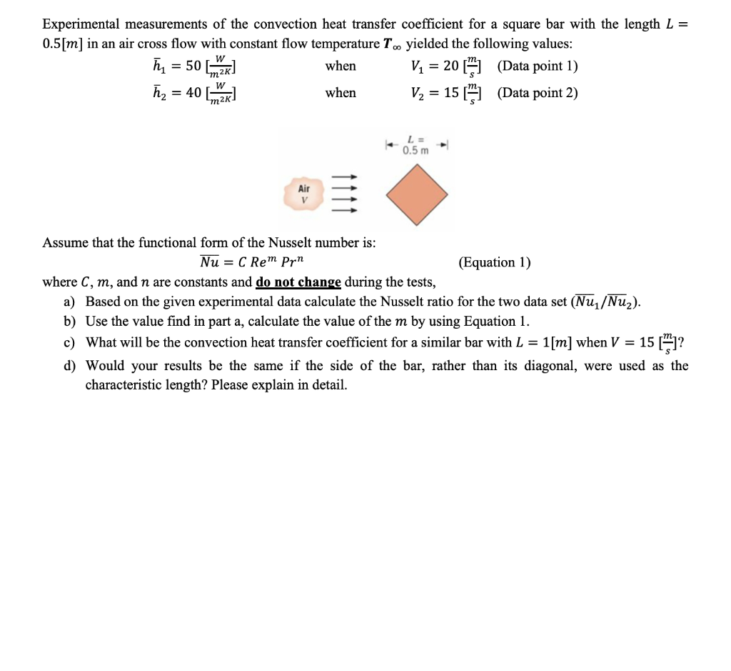 Solved Experimental measurements of the convection heat | Chegg.com