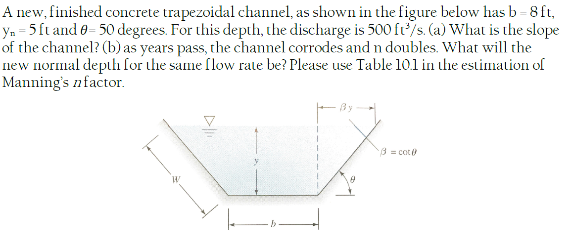 Solved A new, finished concrete trapezoidal channel, as | Chegg.com