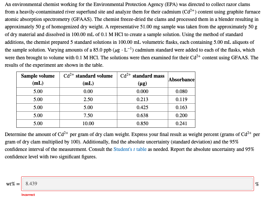 Solved An environmental chemist working for the | Chegg.com