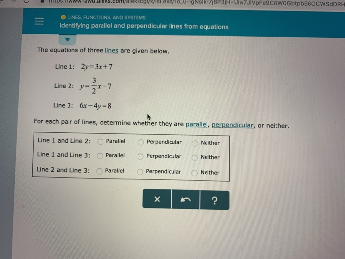 Solved O LINES, FUNCTIONS, AND SYSTEMS Identifying parallel | Chegg.com