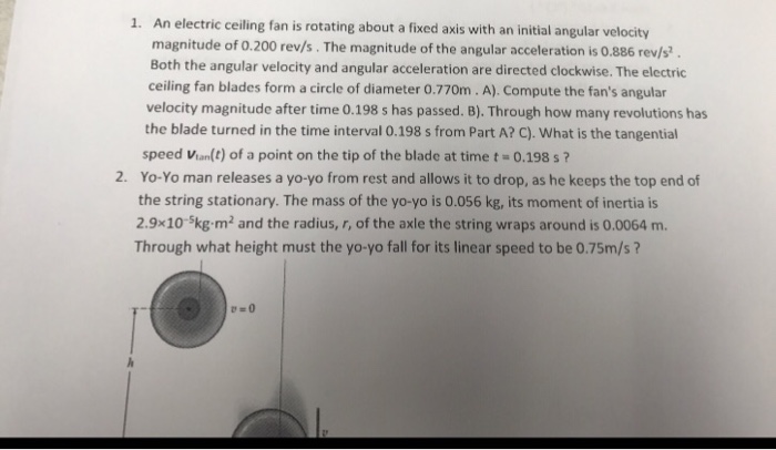 Solved An electric ceiling fan is rotating about a fixed | Chegg.com