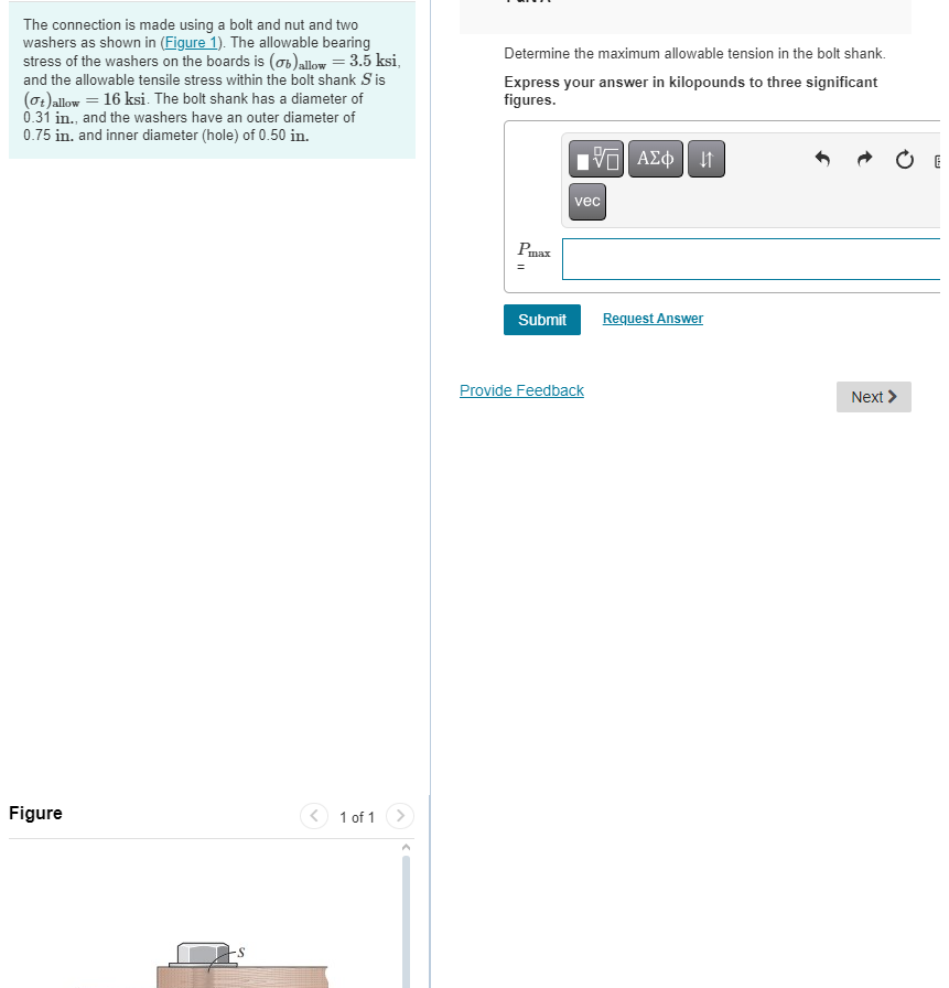Solved The connection is made using a bolt and nut and two | Chegg.com