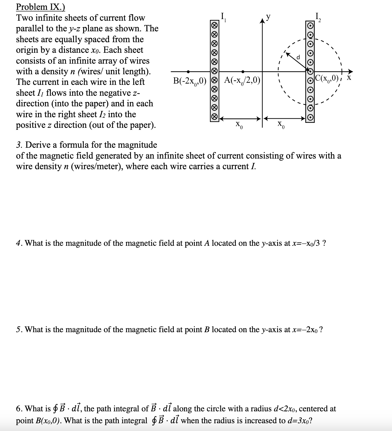 Solved Problem IX.) Two infinite sheets of current flow | Chegg.com