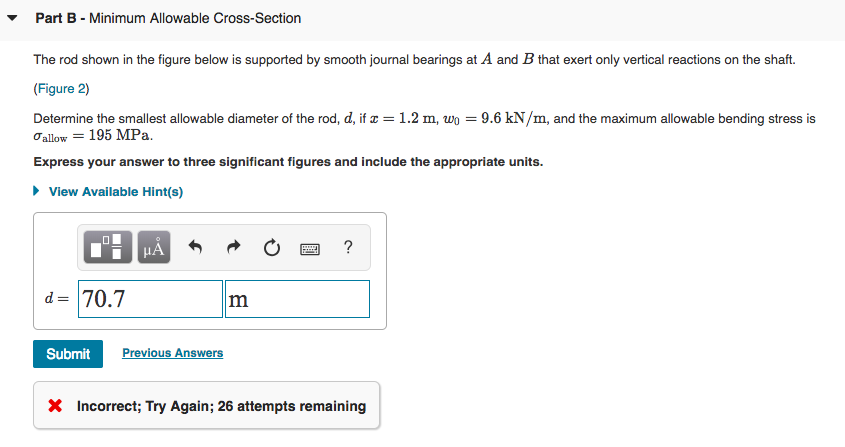 Solved Part B - Minimum Allowable Cross-Section The rod | Chegg.com