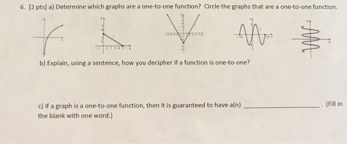 Solved 6. [3 pts] a) Determine which graphs are a one-to-one | Chegg.com
